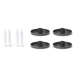 4er-Set Kerzenhalter Stabkerzen SCHWARZ Durchmesser 14cm mit Stabkerze Batteriebetrieben flammenlos Adventskranz Candle Holder weihnachtliche Tischdekoration Kerzenteller Kerzenst&auml;nder