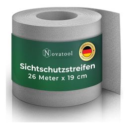 Novatool PREMIUM PP 26m Rolle Sichtschutzstreifen f&uuml;r Doppelstabmattenzaun Fenster Grau f&uuml;r 10 Reihen , 1 ,1 mm extra stabil UV-Best&auml;ndigkeit Metallzaun Sichtschutzstreifen Zaunelemente Sichtschutz Zaun