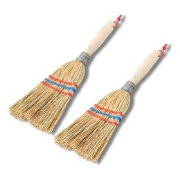 Novatool 2X Kleiner Besen Reisigbesen mit Stiel kurz 28cm Strohbesen Kinder Hexenbesen klein Garden Broom Mini Besen klein IDEAL als Kinderbesen & Campingbesen
