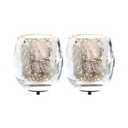 2X Teelichthalter Glas f&uuml;r Adventskranz 6cm bauchig Silber Teelichtgl&auml;ser klein Kerzenhalter Glas Kerzenpicks f&uuml;r Teelichter Weihnachtskranz 2er Glas Teelicht Gesteck Weihnachten Dekoration Xmas