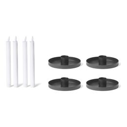 4er-Set Kerzenhalter Stabkerzen SCHWARZ Durchmesser 14cm mit LED Stabkerze Premium Echtwachs flammenlos flackernd warmwei&szlig; Adventskranz Candle Holder weihnachtliche Tischdekoration
