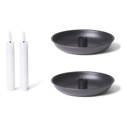 2X Kerzenst&auml;nder weihnachtliche Tischdekoration Stabkerzenhalter SCHWARZ 15cm mit Stabkerze LED flammenlose Premium Tafelkerze Weihnachten modern Wohnzimmer Candle Holder Adventskranz