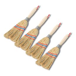 Novatool 4X Kleiner Besen Reisigbesen mit Stiel kurz 28cm Strohbesen Kinder Hexenbesen klein Garden Broom Mini Besen klein IDEAL als Kinderbesen & Campingbesen