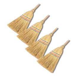 Novatool 4X Kleiner Besen Reisigbesen mit Stiel kurz 40cm Strohbesen Kinder Hexenbesen klein Garden Broom Mini Besen klein IDEAL als Kinderbesen & Campingbesen