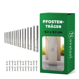 Novatool 8x Einschlagbodenh&uuml;lsen-Set H-Form 91x91x600 mm , Bodenh&uuml;lse Sonnenschirm Pfostentr&auml;ger Zaunpfosten Holzpfosten Bodenh&uuml;lsen Einschlagh&uuml;lse Erdspie&szlig; zum Einschlagen , verzinkt , mit Schrauben