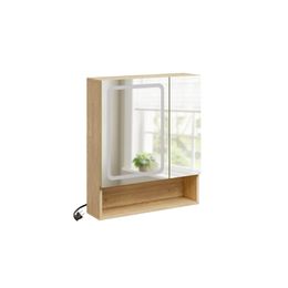 sobuy Spiegelschrank, Badschrank, Wandschrank mit 3 Regalen 60x17x70cm Nordisch