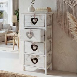 MCW Kommode Sues, Schubladenkommode Schrank, 4 Schubladen mit Herzen 70x29x25cm, Shabby-Look, Vintage ~ wei&szlig;