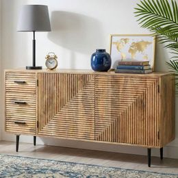 FineBuy Sideboard Massivholz 160cm Kommode Anrichte Standschrank mit T&uuml;ren Schubladen