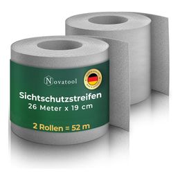Novatool Premium PP 52m Rollen Nachhaltige Sichtschutzstreifen f&uuml;r Doppelstabmattenzaun Fenster Grau f&uuml;r 20 Reihen Stabmattenzaun Sichtschutzstreifen extra stabil UV-Best&auml;ndigkeit Sichtschutz Garten