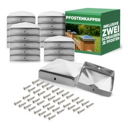 Novatool 20x Edelstahl Pfostenkappen Sparset 71x71mm mit Schrauben , Pfostenabdeckung Pfostenkappe 7 ,1cm Holzpfosten Zaunpfosten Abdeckung Abdeckkappen Abdeckkappe Zaunkappe Zaunkappen Pfostenschuhe