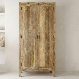 FineBuy Schrank Mango Massivholz 187cm Massivholzschrank Kleiderschrank Mehrzweckschrank