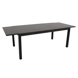 DEGAMO Ausziehtisch ELBA 200/300x110cm, Aluminium anthrazit + Glas schwarz