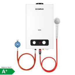 Camplux Tragbarer Gas-Durchlauferhitzer 20 kW, 10 L/min, Wei&szlig;