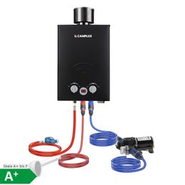 Camplux Outdoor Gas-Durchlauferhitzer mit Pumpe 11 kW, 6 L/min, Schwarz