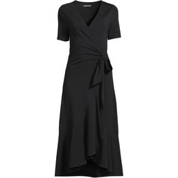 LANDS' END Wickelkleid aus Baumwoll/Modalmix mit kurzen &Auml;rmeln f&uuml;r Damen, Damen, size: regular, Schwarz, Elasthan/Baumwoll-Mischung/Synthetik-Mix, by Lands' End