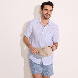 LANDS' END Premium Reinleinen-Hemd mit kurzen &Auml;rmeln f&uuml;r Herren, Classic Fit, Herren, size: regular, Blau, Leinen, by Lands' End