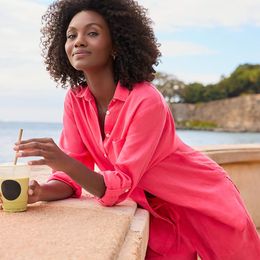 LANDS' END Tunikahemd aus Leinen mit Roll&auml;rmeln f&uuml;r Damen in Petite-Gr&ouml;&szlig;e, Damen, size: petite, Pink, Leinen, by Lands' End