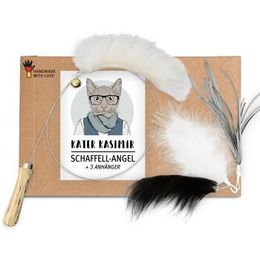 Kater Kasimir Katzenangel-Set mit 4 handgemachten Anh&auml;ngern aus Naturmaterial