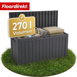Floordirekt Gartenbox in Holz-Optik Wetterfeste Kissenbox f&uuml;r Terrasse & Balkon Anthrazit