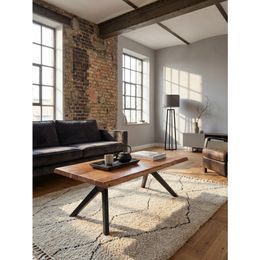 KADIMA DESIGN Couchtisch in Braun aus massivem Akazienholz mit Baumkante, 115x37x64 cm