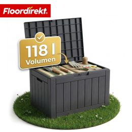 Floordirekt Gartenbox in Holz-Optik Wetterfeste Kissenbox f&uuml;r Terrasse & Balkon Anthrazit