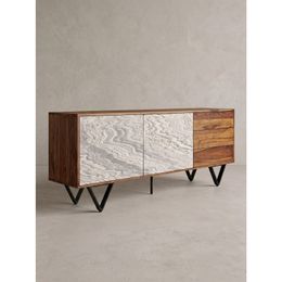KADIMA DESIGN Kommode Dunkles Massivholz Braun-Wei&szlig; 175x40x71 cm - AREZZO Kadima