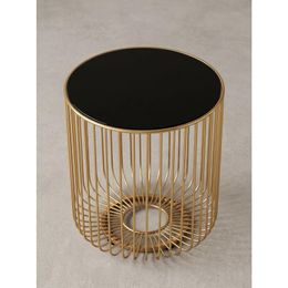 KADIMA DESIGN Beistelltisch Sicherheitsglas Schwarz-Gold &Oslash; 40x47 cm - DENIA Kadima