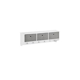 sobuy Wandgarderobe mit 3 K&ouml;rben und 5 Haken Wei&szlig; 100x20x30cm Modern