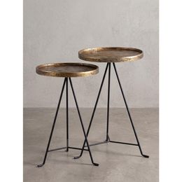 KADIMA DESIGN Beistelltische 2er-Set Aluminium Schwarz-Gold &Oslash; 38x62,5 cm Kadima