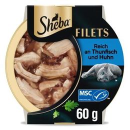 Sheba Filets Nassfutter Katze Thunfisch und Huhn 32x60 g