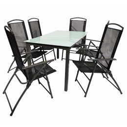 Vcm 7-tlg Gartenm&ouml;bel Set Sitzgruppe Essgruppe 1x Tisch, 6x St&uuml;hle Tisch Ma&szlig;e ca. H. 76 x B. 140 x T. 80 cm Hochlehner Set 140M Garlos
