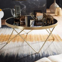 FineBuy Couchtisch Schwarz Gold Glasplatte Wohnzimmertisch &Oslash; 82 cm