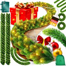 Kesser&reg; Weihnachtsgirlande Naturgetreues Tannengr&uuml;n - wie echt - IP 44 Outdoor & Indoor Girlande - Treppen, T&uuml;r, Balkon, Weihnachtsdeko + Tasche - Dunkelgr&uuml;n