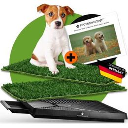 PfotenWunder&reg; Hundeklo 63*51cm + 2 Easy-Wash-Rasen + 1 B&uuml;chlein, Hundetoilette f&uuml;r kleine & gro&szlig;e Hunde, Festes Gras, Welpentoilette drinnen Welpenklo zuhause Gras Hundetoiletten Balkon Indoor WC Klo
