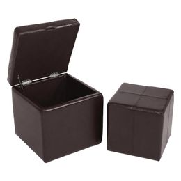 MCW 2er Set Hocker Sitzw&uuml;rfel Sitzhocker Aufbewahrungsbox Carrara, Leder + Kunstleder, 45x44x44cm MVG-zertifiziert ~ braun
