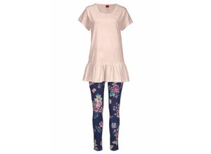 4893962436668 - Große Größen sOliver RED LABEL Bodywear Pyjama mit Shirt mit Volant und Legging marine-rosé Gr56 58