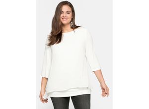 4063135987079 - Große Größen Blusenshirt in leichter A-Linie mit Zipfelsaum offwhite Gr40 42