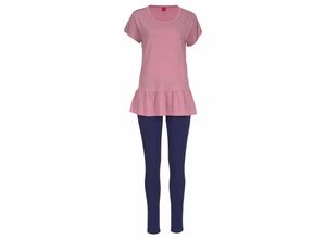 4054697683745 - Große Größen sOliver RED LABEL Bodywear Pyjama mit Shirt mit Volant und Legging mauve-nachtblau Gr44 46