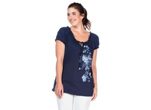 4054697079333 - Große Größen T-Shirt mit floralem Frontdruck nachtblau Gr52 54