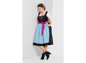 4054697919745 - Große Größen Dirndl mit Schürze und Bluse 3tlg schwarz-türkis Gr46