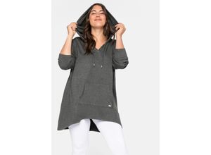 4063134964194 - Große Größen Longsweatshirt mit Kängurutasche im Vokuhila-Schnitt grau meliert Gr52 54