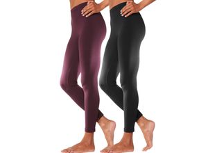 4035156727637 - Große Größen Doppelpack Leggings mit Gummibund beere+schwarz Gr40 42