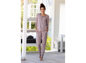 4893962289929 - Große Größen ARIZONA Basic-Pyjama in melierter Qualität mit Knopfleiste mauve meliert Gr40 42