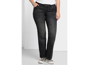 8941100842140 - Große Größen Bootcut-Jeans in 5-Pocket-Form mit Used-Effekten black Denim Gr96