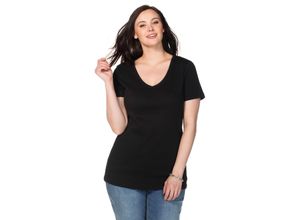 4054697138641 - Große Größen T-Shirt mit V-Ausschnitt schwarz Gr52 54