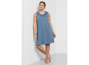 4054697092363 - Große Größen Shirtkleid mit Smok-Einsatz in A-Linie blau Gr44