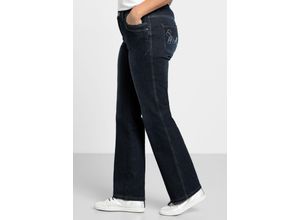 4054697182095 - Große Größen Bootcut Jeans MAILA mit Used-Effekten dark blue Denim Gr96