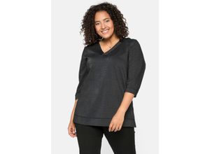 4063135178910 - Große Größen Shirt mit 3 4-Arm V-Ausschnitt und Effektgarn schwarz Gr48 50