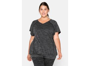 4063136950584 - Große Größen Funktionsshirt im Oversized-Schnitt mit Saumbündchen anthrazit meliert Gr60 62