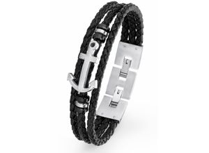 4056867007245 - Armband SOLIVER Anker 2018683 Armbänder Gr Leder-Edelstahl silberfarben (silberfarben schwarz) Herren Hochzeitsmode